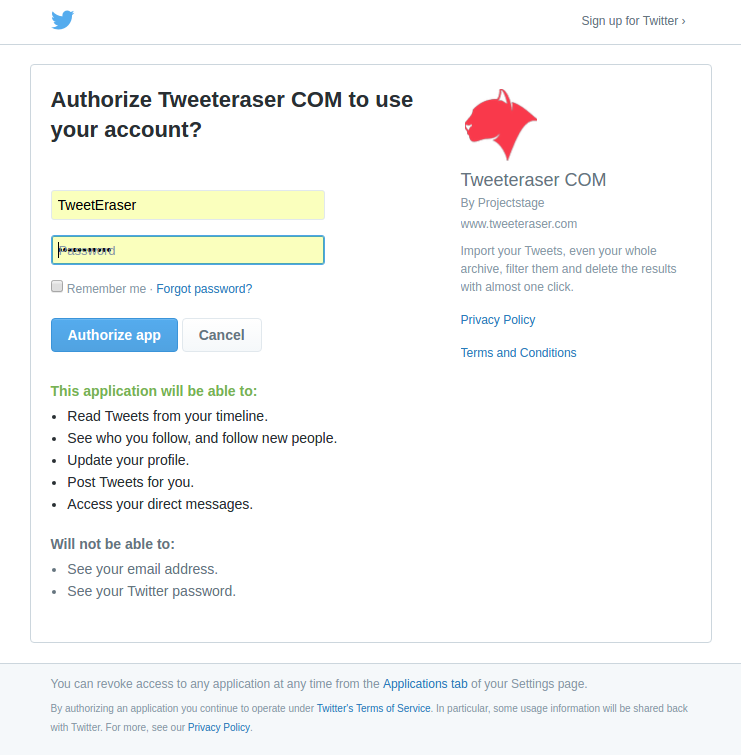بدء استخدام TweetEraser | تويت ممحاة