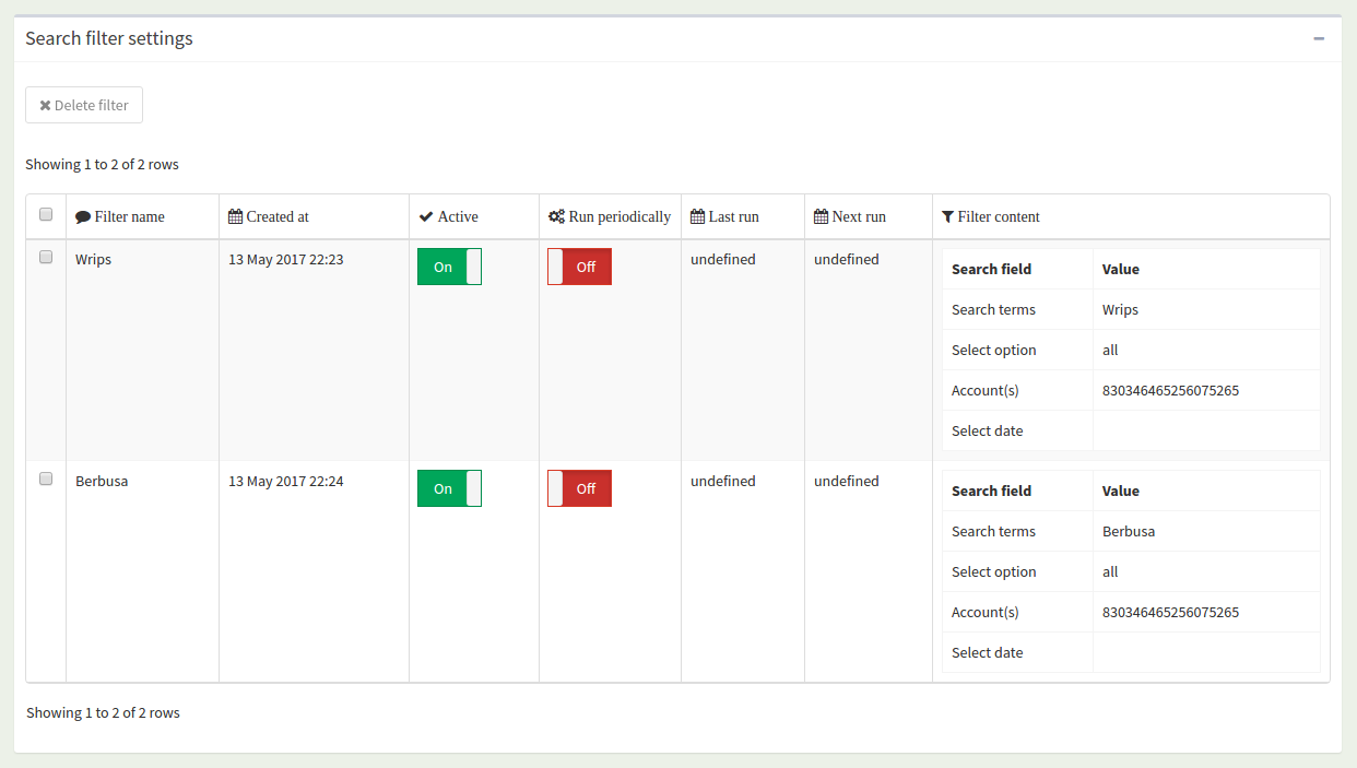 TweetEraser search filter | TweetEraser